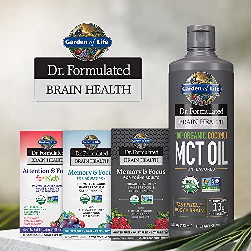 Garden of Life Dr. Formulated Brain Health 100% Organic Coconut MCT Oil 32 fl oz Unflavored, 13g MCTs, Keto & Paleo Diet Friendly Body & Brain Fuel, Certified Non-GMO Vegan & Gluten Free, Hexane-Free