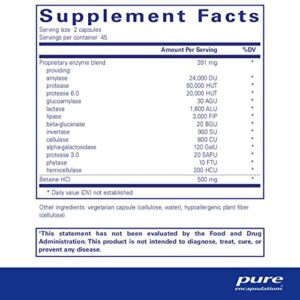 Pure Encapsulations Digestive Enzymes Ultra with Betaine HCl | Vegetarian Digestive Enzymes to Support Protein, Carbohydrate, Fiber, and Dairy Digestion* | 90 Capsules