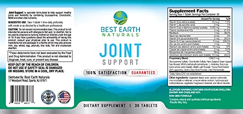 Best Earth Naturals Joint Support Supplement with Glucosamine, Chondroitin, MSM, Vitamins, and Nutrients for Back, Hip and Joint Support 30 Day Supply