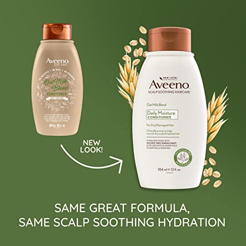 Aveeno Farm-Fresh Oat Milk Sulfate-Free Conditioner with Colloidal Oatmeal & Almond Milk, Scalp Soothing & Moisturizing Daily Conditioner for All Hair Types, Paraben & Dye-Free, 12 Fl Oz