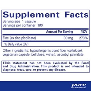 Pure Encapsulations Zinc 30 mg | Zinc Picolinate Supplement for Immune System Support, Growth and Development, and Wound Healing* | 180 Capsules