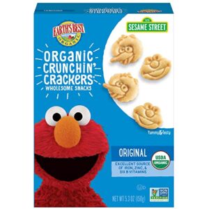 earth’s best organic kids snacks, sesame street toddler snacks, organic crunchin’ crackers, wholesome snacks for toddlers 2 years and older, original, 5.3 oz box