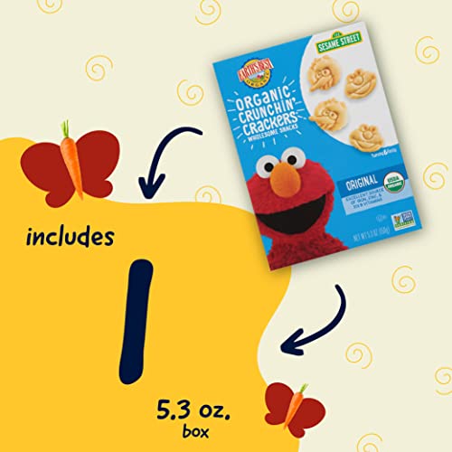 Earth's Best Organic Kids Snacks, Sesame Street Toddler Snacks, Organic Crunchin' Crackers, Wholesome Snacks for Toddlers 2 Years and Older, Original, 5.3 oz Box