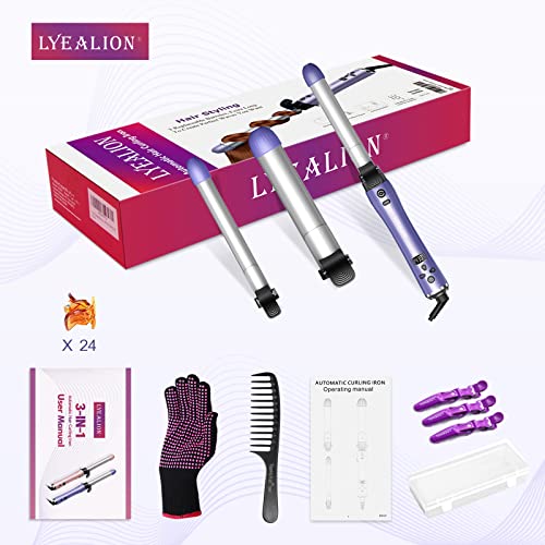 Beach Wave Rotating Hair Curling Iron-3 Interchangeable Heating Iron Barrels Automatic Hair Styling Curler to Create Beach Wave Curls, LCD Display Fast Heat-UP 430°F Ceramic Coating