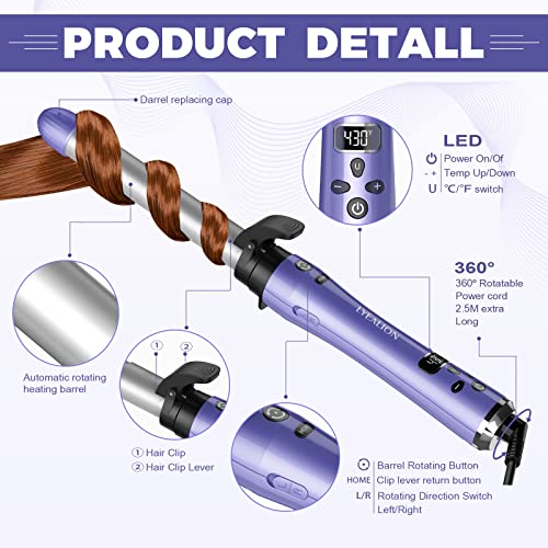 Beach Wave Rotating Hair Curling Iron-3 Interchangeable Heating Iron Barrels Automatic Hair Styling Curler to Create Beach Wave Curls, LCD Display Fast Heat-UP 430°F Ceramic Coating