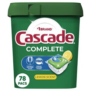 cascade complete dishwasher pods, dishwasher tabs, dish washing pods for dishwasher, dishwasher tablets, lemon scent actionpacs, 78 count