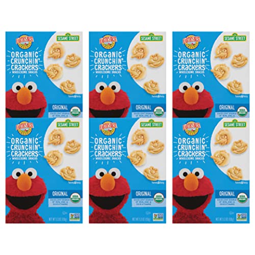 Earth's Best Organic Kids Snacks, Sesame Street Toddler Snacks, Organic Crunchin' Crackers, Wholesome Snacks for Toddlers 2 Years and Older, Original, 5.3 oz Box (Pack of 6)