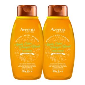 aveeno apple cider vinegar shampoo + conditioner for balance & high shine, daily clarifying & soothing scalp shampoo for oily or dull hair, paraben & dye-free, 12 fl oz