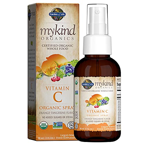 Garden of Life Organic Vitamin C for Kids and Adults, mykind Organics Vitamin C Spray for Skin Health - Orange Tangerine, Vitamin C Supplement Antioxidant for Immune Support, 2 fl oz Liquid Drops