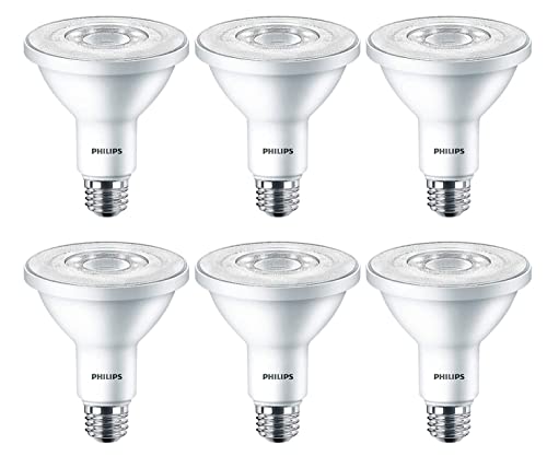 Philips 529719 Par30 (6 Pack) 10W = 75W Long Neck Dimmable Indoor Outdoor 3000K 850 Lumens 25 Degree Beam 75 Watt