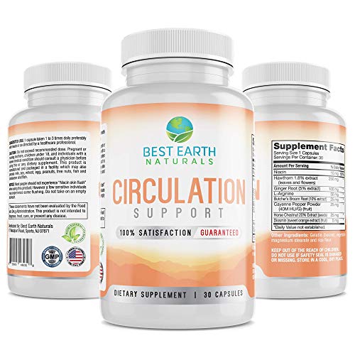 Best Earth Naturals Circulation Support Supplement with Butchers Broom, Horse Chestnut, Vitamin B3, Hawthorne, Ginger Root, Sweet Orange Extract, and More - 30 Count