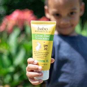 Babo Botanicals Zinc Sunscreen Lotion SPF 30 with 100% Mineral Actives, Non-Greasy, Water-Resistant, Fragrance-Free, Vegan, For Babies, Kids or Sensitive Skin, Clear, 3 Fl Oz