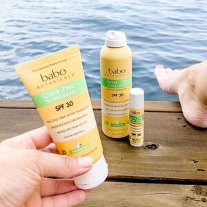 Babo Botanicals Zinc Sunscreen Lotion SPF 30 with 100% Mineral Actives, Non-Greasy, Water-Resistant, Fragrance-Free, Vegan, For Babies, Kids or Sensitive Skin, Clear, 3 Fl Oz