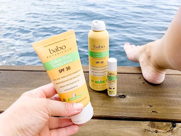 Babo Botanicals Zinc Sunscreen Lotion SPF 30 with 100% Mineral Actives, Non-Greasy, Water-Resistant, Fragrance-Free, Vegan, For Babies, Kids or Sensitive Skin, Clear, 3 Fl Oz