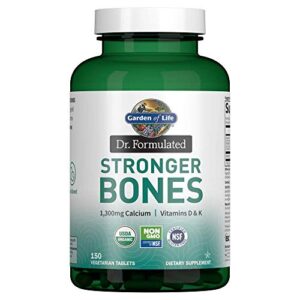 garden of life dr. formulated stronger bones, organic calcium supplement with vitamin d & vitamin k, supplements for women and men, 150 vegetarian tablets