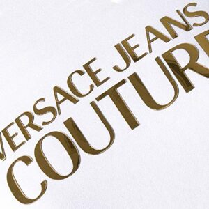 Versace Jeans Couture White 100% Cotton Gold Foil Logo Long Sleeve Hoodie Sweatshirt- L for Mens