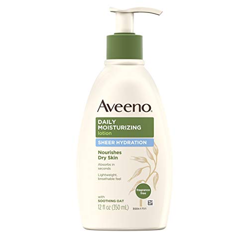 Aveeno Sheer Hydration Daily Moisturizing Lotion For Dry Skin With Soothing Oat, Lightweight, Fast-Absorbing & Fragrance-Free Intense Body Moisturizer, 12 Fl. Oz