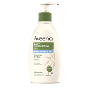 Aveeno Sheer Hydration Daily Moisturizing Lotion For Dry Skin With Soothing Oat, Lightweight, Fast-Absorbing & Fragrance-Free Intense Body Moisturizer, 12 Fl. Oz