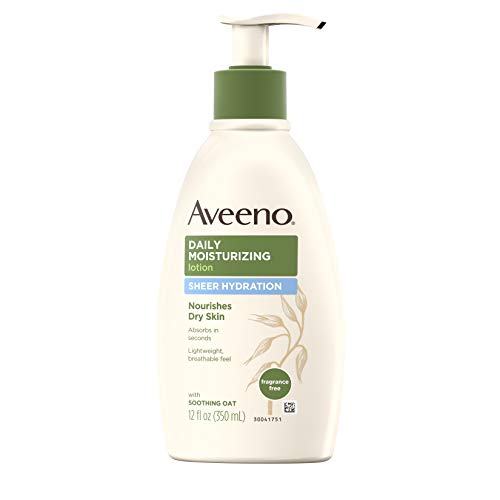 Aveeno Sheer Hydration Daily Moisturizing Lotion For Dry Skin With Soothing Oat, Lightweight, Fast-Absorbing & Fragrance-Free Intense Body Moisturizer, 12 Fl. Oz