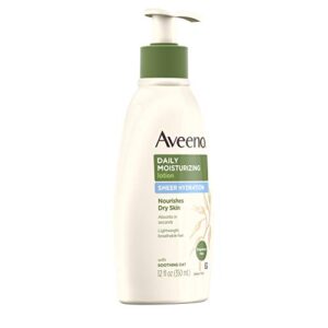 Aveeno Sheer Hydration Daily Moisturizing Lotion For Dry Skin With Soothing Oat, Lightweight, Fast-Absorbing & Fragrance-Free Intense Body Moisturizer, 12 Fl. Oz