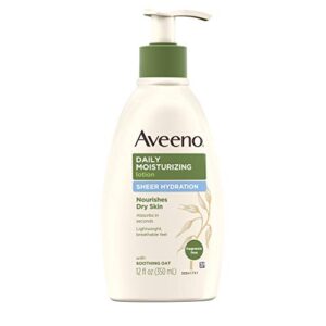 Aveeno Sheer Hydration Daily Moisturizing Lotion For Dry Skin With Soothing Oat, Lightweight, Fast-Absorbing & Fragrance-Free Intense Body Moisturizer, 12 Fl. Oz