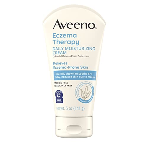 Aveeno Eczema Therapy Daily Moisturizing Cream for Sensitive Skin, Soothing Lotion with Colloidal Oatmeal for Dry, Itchy, and Irritated Skin, Steroid-Free and Fragrance-Free, 5 oz (Pack of 3)