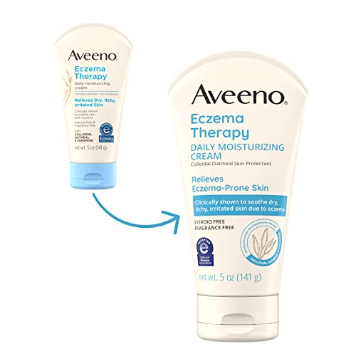 Aveeno Eczema Therapy Daily Moisturizing Cream for Sensitive Skin, Soothing Lotion with Colloidal Oatmeal for Dry, Itchy, and Irritated Skin, Steroid-Free and Fragrance-Free, 5 oz (Pack of 3)