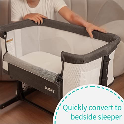 AMKE Baby Bassinets, Bedside Sleeper for Baby,All mesh Baby Crib Portable Bassinets for Safe Co-Sleeping, Safe Adjustable Baby Bed for Baby Infant Newborn Girl Boy