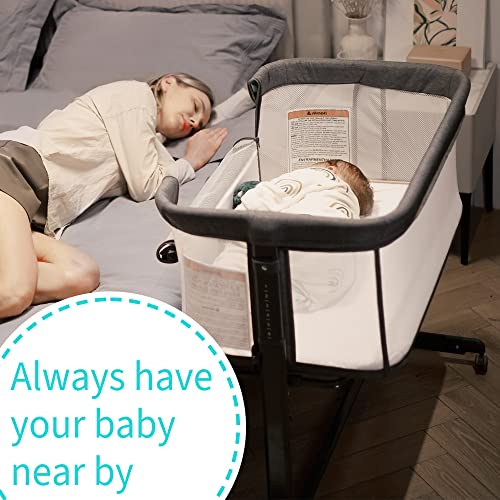 AMKE Baby Bassinets, Bedside Sleeper for Baby,All mesh Baby Crib Portable Bassinets for Safe Co-Sleeping, Safe Adjustable Baby Bed for Baby Infant Newborn Girl Boy