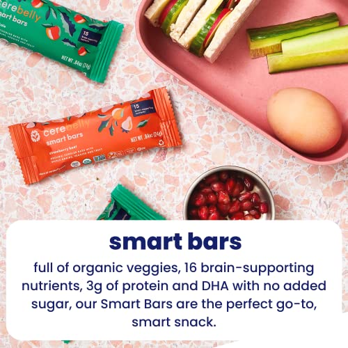 Cerebelly Toddler Snack Bars – Strawberry Beet Smart Bars (Pack of 5), Healthy & Organic Whole Grain Bars with Veggies & Fruit, 15 Brain-supporting Nutrients from Superfoods, Nut Free, No Added Sugar, Made with Gluten Free Ingredients