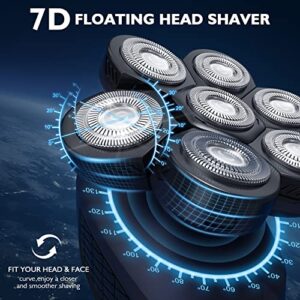 Head Shaver 7D, Wyklaus Upgrade Head Shavers for Bald Men, Head Electric Razor with Nose Hair Trimmer, Waterproof Wet/Dry Mens Grooming Kit, Anti-Pinch, LED Display, USB Rechargeable