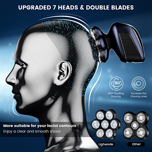 Head Shaver 7D, Wyklaus Upgrade Head Shavers for Bald Men, Head Electric Razor with Nose Hair Trimmer, Waterproof Wet/Dry Mens Grooming Kit, Anti-Pinch, LED Display, USB Rechargeable