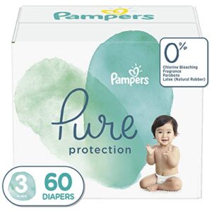 diapers size 3, 60 count – pampers pure protection disposable baby diapers, hypoallergenic and unscented protection, super pack (old version)