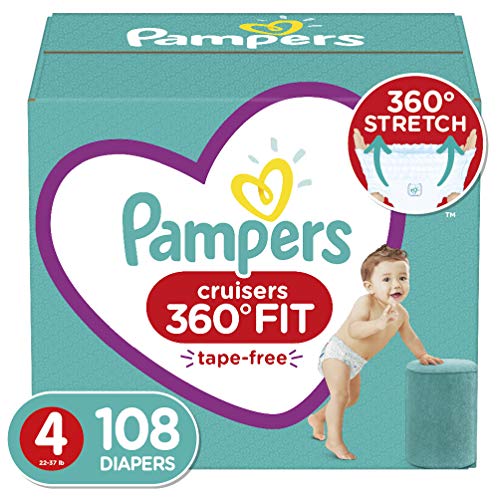 Diapers Size 4, 108 Count - Pampers Cruisers 360° Fit Disposable Baby Diapers, Enormous Pack (Packaging May Vary)