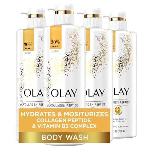 Olay Cleansing & Firming Body Wash with Vitamin B3 and Collagen, 26 fl oz (Pack of 4), White