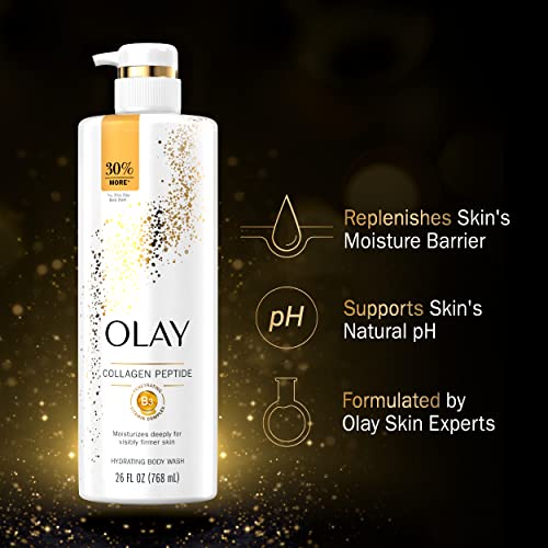 Olay Cleansing & Firming Body Wash with Vitamin B3 and Collagen, 26 fl oz (Pack of 4), White