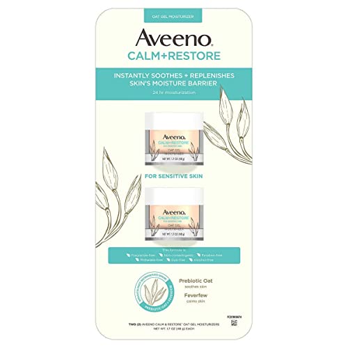 Aveeno Calm + Restore Oat Gel Facial Moisturizer for Sensitive Skin, Lightweight Gel Cream Face Moisturizer with Prebiotic Oat and Feverfew, Hypoallergenic, Fragrance- and Paraben-Free, 1.7 oz (Pack of 2)