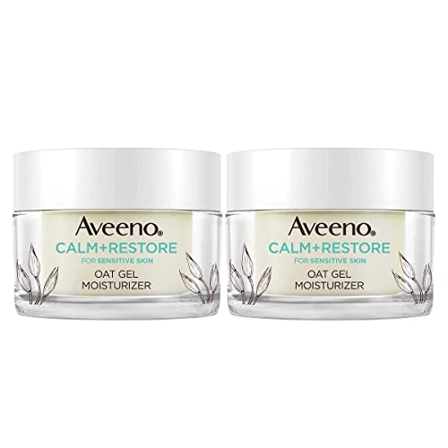 Aveeno Calm + Restore Oat Gel Facial Moisturizer for Sensitive Skin, Lightweight Gel Cream Face Moisturizer with Prebiotic Oat and Feverfew, Hypoallergenic, Fragrance- and Paraben-Free, 1.7 oz (Pack of 2)