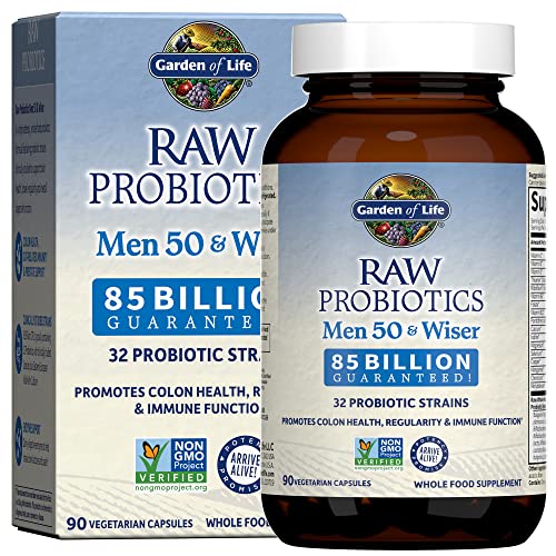 Garden of Life Raw Probiotics for Men Over 50 - Men 50 & Wiser Probiotic with Acidophilus and Bifidobacteria Probiotic-Created Vitamins, Enzymes, and Prebiotics, Gluten Free, 90 Vegetarian Capsules