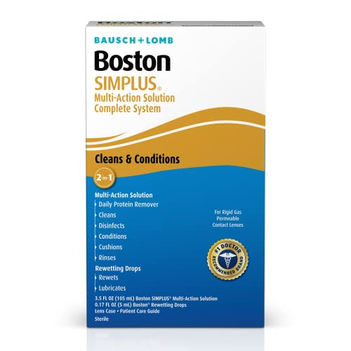 Contact Lens Solution Kit by Boston Simplus, for Gas Permeable Contact Lenses, 3.5 Fl Oz Multi-Action Solution, 0.17 Fl Oz Rewetting Drops, Lens Case Included