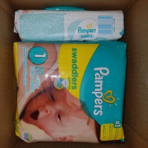 Pampers Swaddlers Diapers, Size 1, 20 Count - Pampers Sensitive Wipes Travel Pack 50 Count.