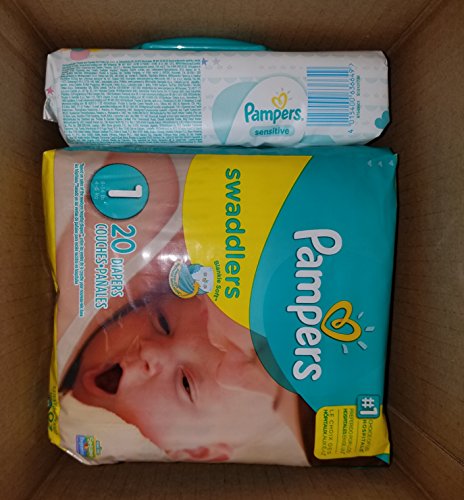 Pampers Swaddlers Diapers, Size 1, 20 Count - Pampers Sensitive Wipes Travel Pack 50 Count.