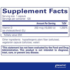 Pure Encapsulations Vitamin D3 250 mcg (10,000 IU) | Supplement to Support Bone, Joint, Breast, Heart, Colon and Immune Health* | 120 Capsules