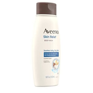 Aveeno Skin Relief Body Wash with Coconut Scent & Soothing Triple Oat Formula, Body Wash Soothes Itchy, Dry Skin, Coconut Scented Cleanser is as Gentle as Fragrance Free, 18 fl. oz