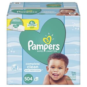 baby wipes, pampers baby diaper wipes, complete clean scented, 7 refill packs for dispenser tub, 504 total wipes