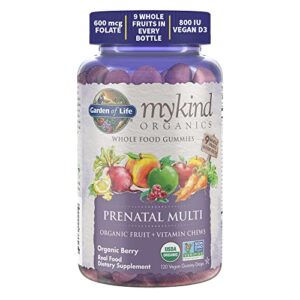 garden of life prenatal gummies multivitamin with vitamin d3, b6, b12, c & folate for healthy fetal development mykind organics – organic, non-gmo, gluten-free, vegan, berry flavor, 30 day supply