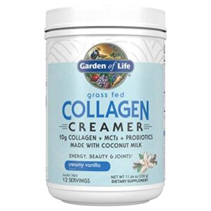 garden of life grass fed collagen creamer powder – creamy vanilla, 12 servings, collagen powder for coffee energy beauty joints, collagen peptides powder, coconut mcts, collagen protein supplements