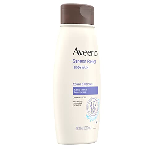 Aveeno Stress Relief Body Wash with Soothing Oat, Gently Cleanses and Moisturizes with Lavender Scent, Chamomile & Ylang-Ylang Essential Oils, Dye-Free & Soap-Free Calming Body Wash, 18 fl. oz