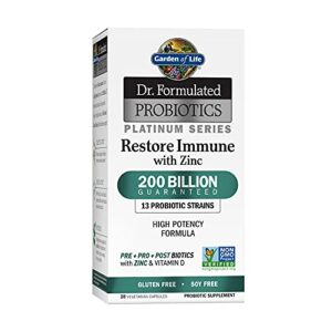 garden of life dr. formulated probiotics platinum series restore immune with zinc and vitamin d – 200 billion cfu guaranteed, prebiotic postbiotic probiotic for digestion, immune support, 28 capsules