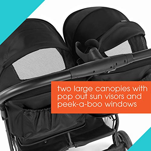 Summer 3Dpac CS+ Double Stroller, Black – Car Seat Compatible Baby Stroller – Lightweight Stroller with Convenient One-Hand Fold, Reclining Seats, Two Extra-Large Canopies & Parent Friendly Features